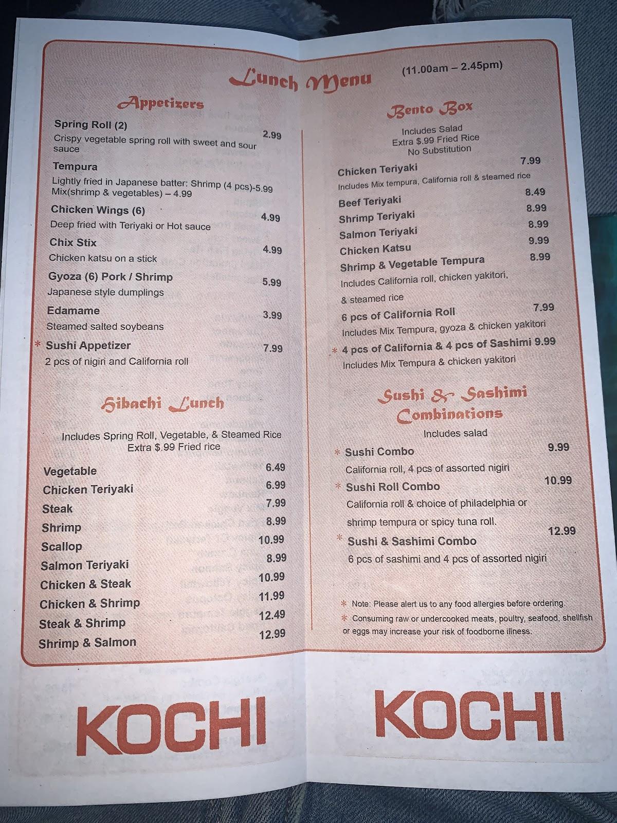 Menu at Kochi Sushi & Hibachi restaurant, Tucker, Lawrenceville Hwy #110