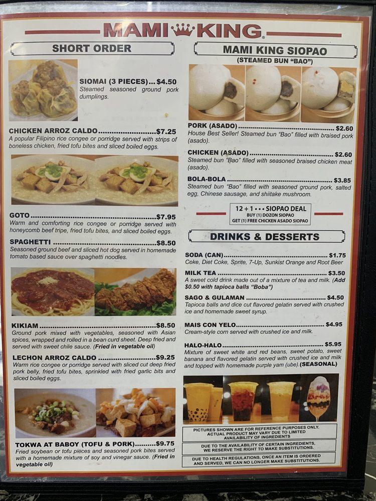 Menu at Mami King Restaurant, Los Angeles, Roscoe Blvd UNIT 1
