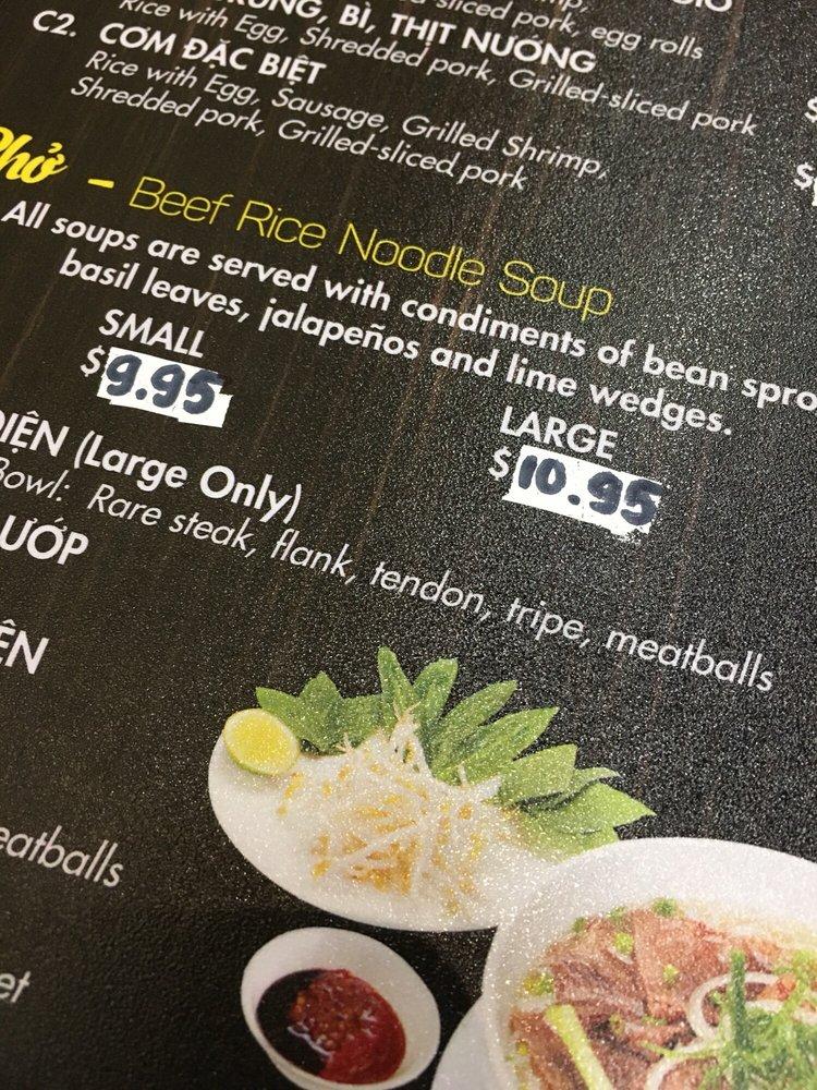 Menu at Pho Dien 1960 restaurant, Humble