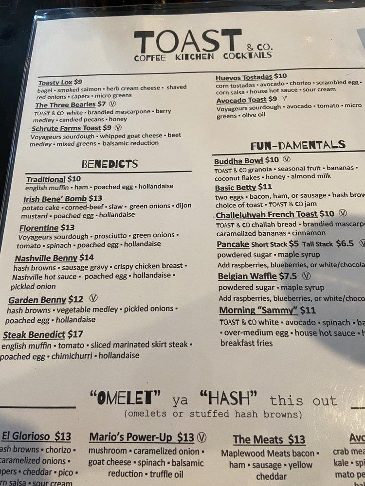 Menu at Toast & Co. restaurant, De Pere