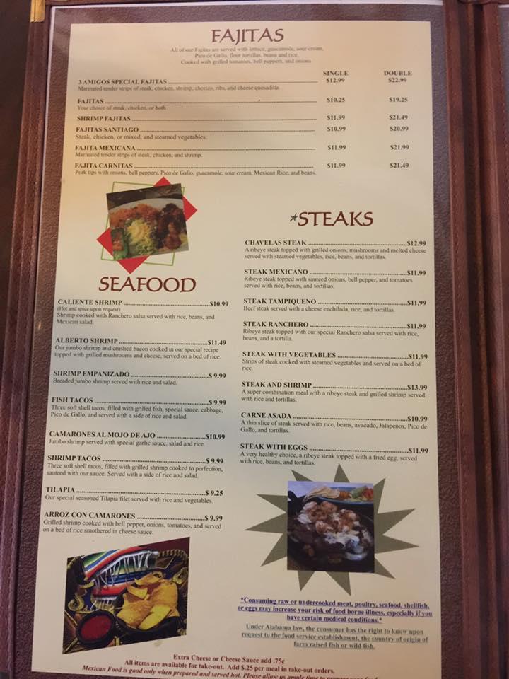 Menu at 3 Amigos Mexican Grill restaurant, Carbon Hill