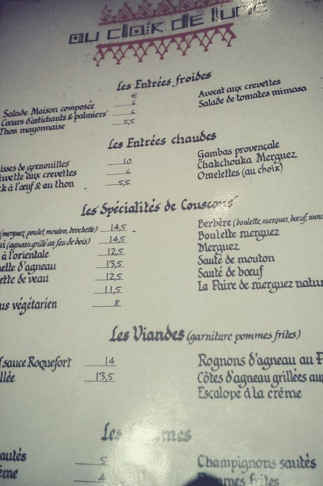 Menu at Au Clair de Lune restaurant, Paris, 11 Rue Française