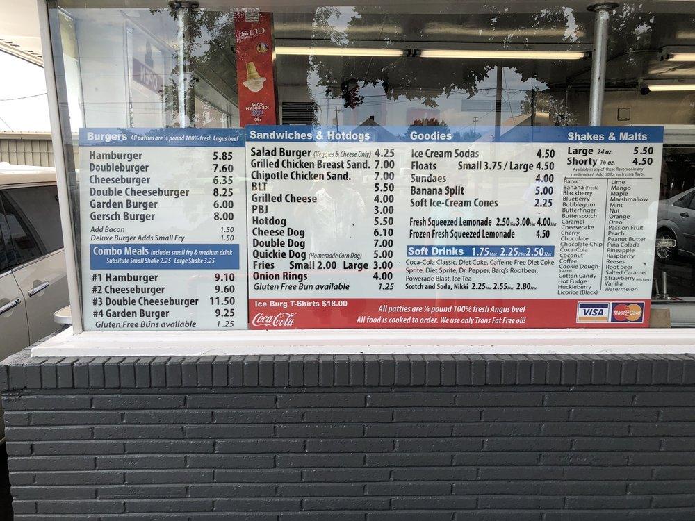 Menu at Ice-Burg Drive-In fast food, Walla Walla