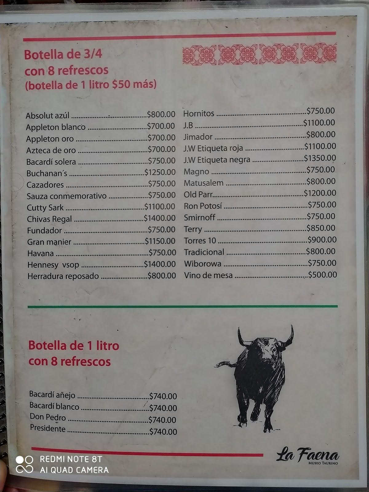 Menu at La Faena pub & bar, Mexico City, C. de Venustiano Carranza 49