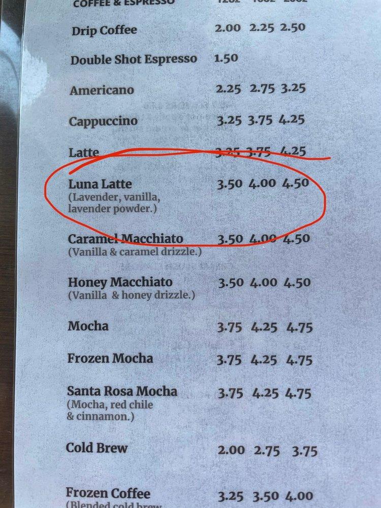 Menu at Mr. Bee's Coffee & Teas cafe, Santa Rosa
