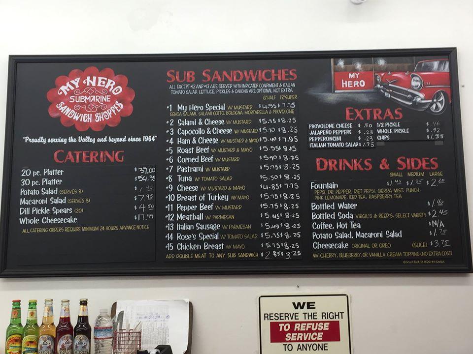 Menu at My Hero Submarine restaurant, Los Angeles