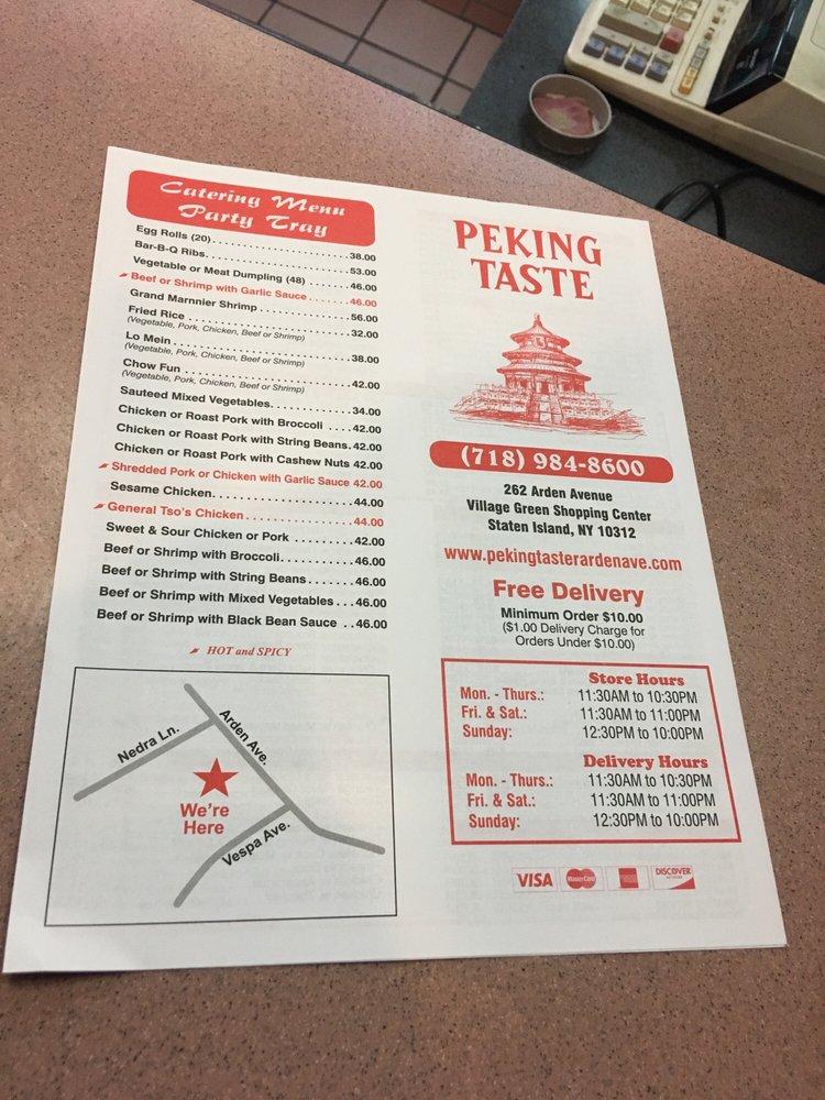 Menu at Peking Taste restaurant, New York City, 262 Arden Ave