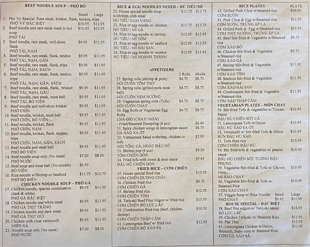 Menu at Pho Vy Restaurant, Bakersfield, 333 Union Ave