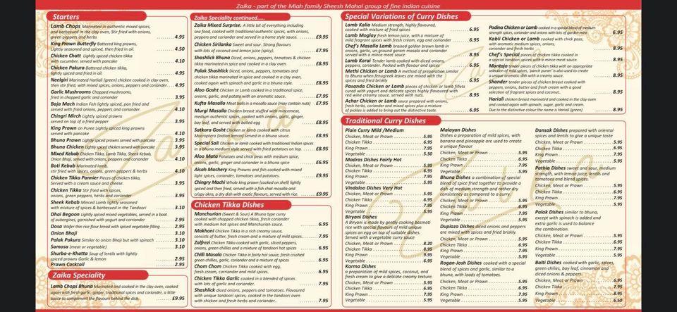 Menu at Sheesh Mahal fast food, Hartlepool, 3 Seaton Reach Coronation Drive