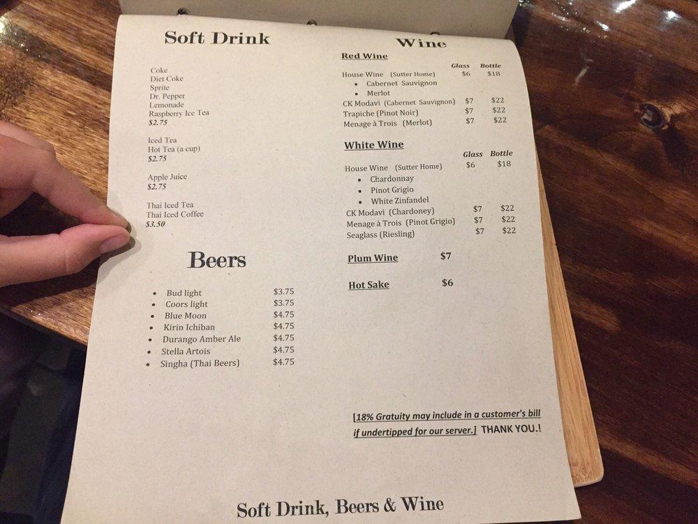 Menu at Thai Cortez restaurant, Cortez