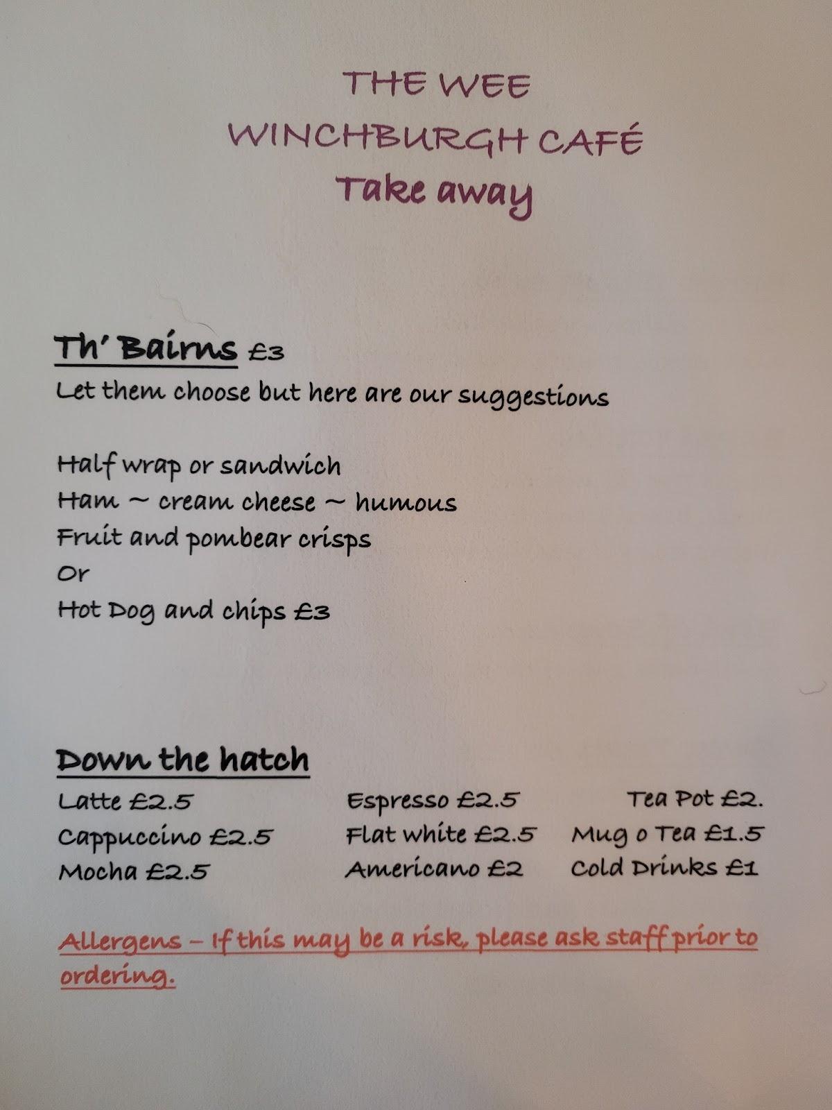 Menu at The Wee Winchburgh Cafe, Winchburgh
