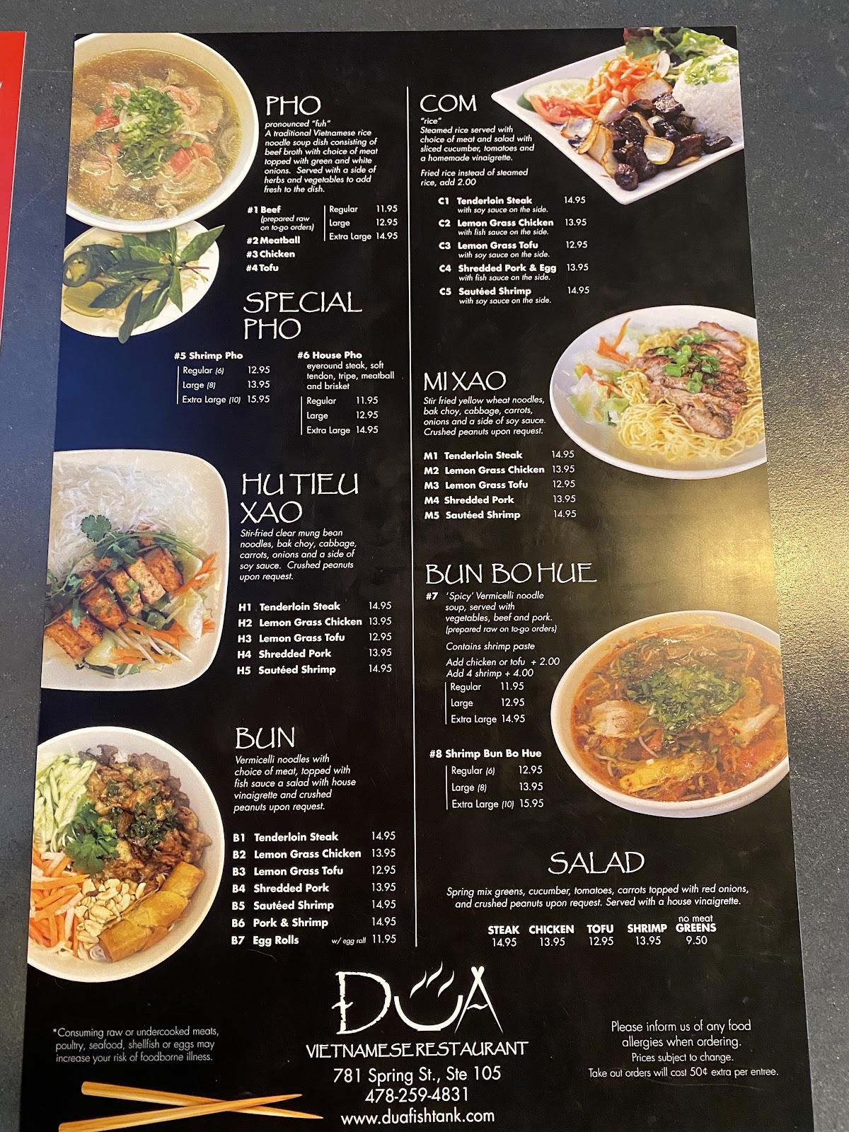 Menu at Dua Fish Tank Macon restaurant, Macon