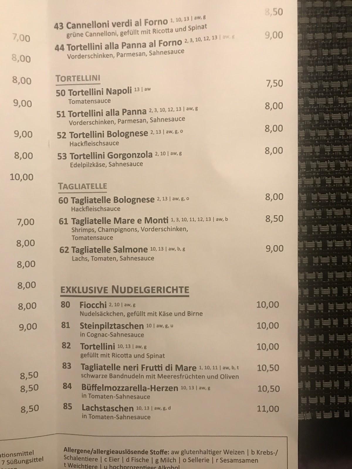 Menu at Pizzeria La Strada, Volkach
