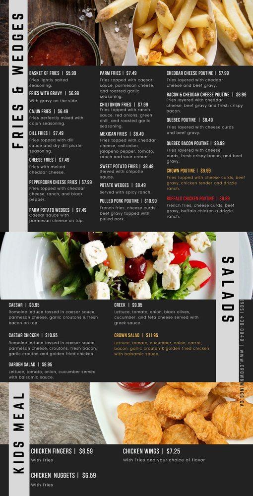 Menu at Crown Wings restaurant, Oshawa
