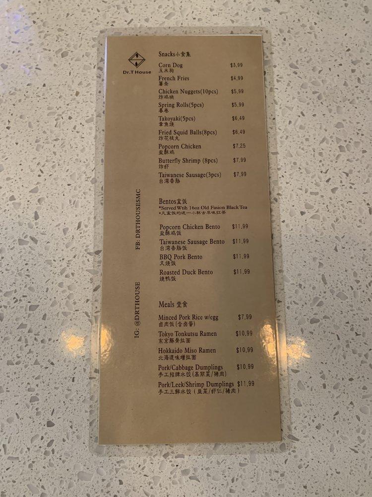 Menu at Dr. T House pub & bar, Santa Monica