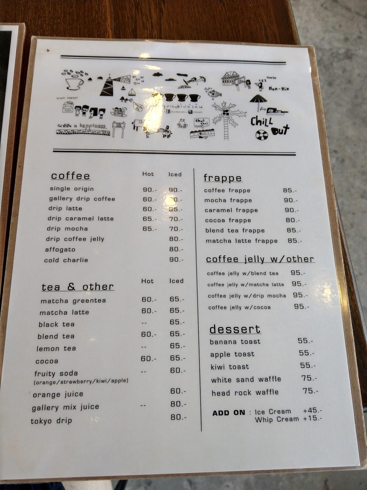 Menu at Gallery Drip Coffee Hua Hin cafe, Hua Hin