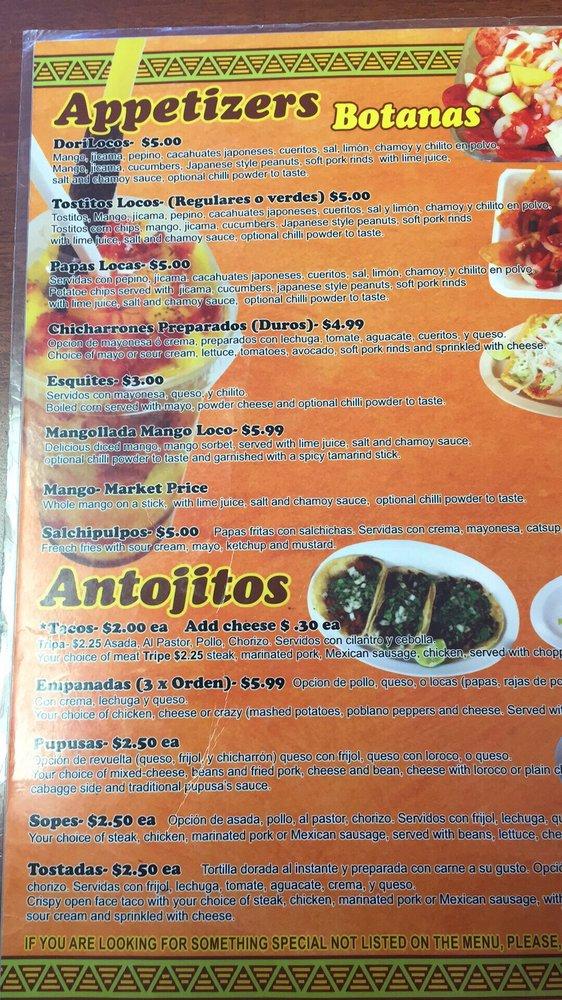 Menu at Mango Loco restaurant, Lafayette