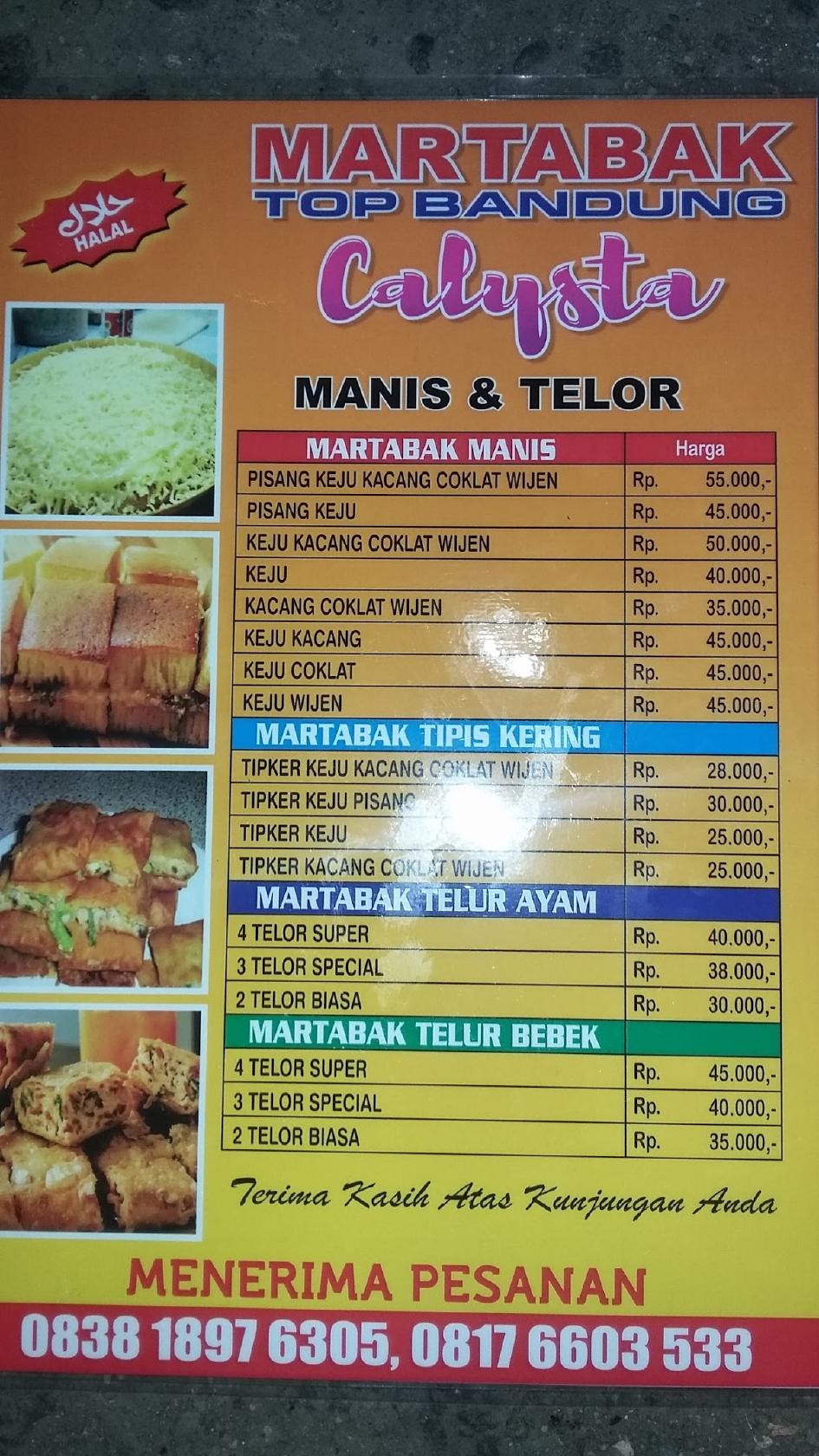 Menu at Martabak Top Bandung Calysta cafe, South Jakarta, Jl. RS ...