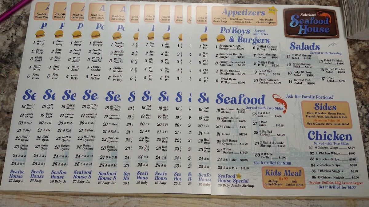Menu at Nederland Seafood House restaurant, Nederland
