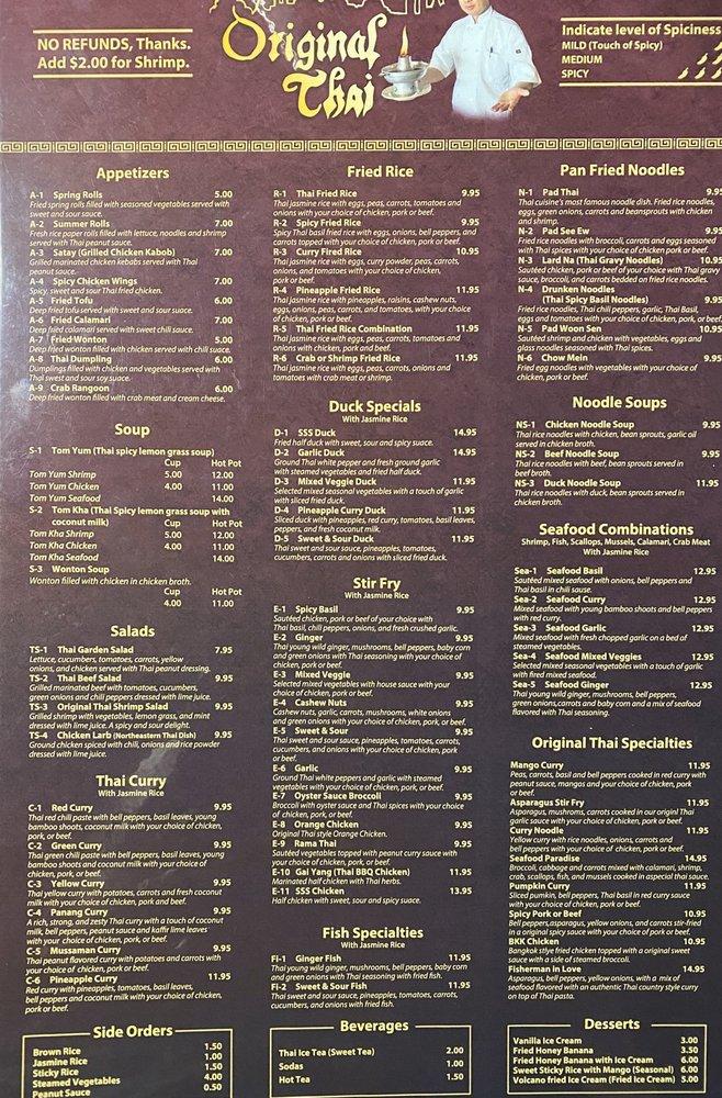 Menu at Original Thai restaurant, Rexburg, 10 E Main St
