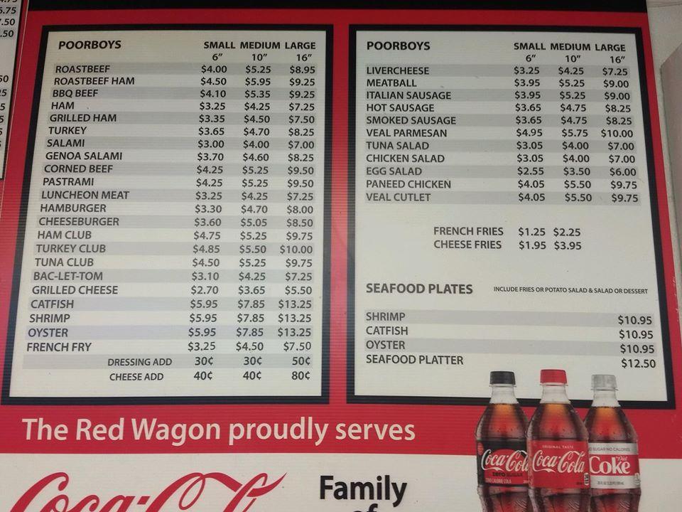 Menu at Red Wagon Poboys restaurant, Harahan