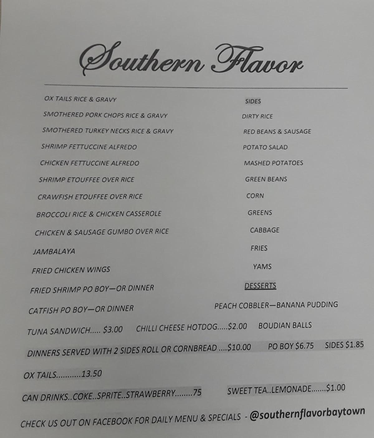 Menu at Southern Flavor restaurant, Baytown