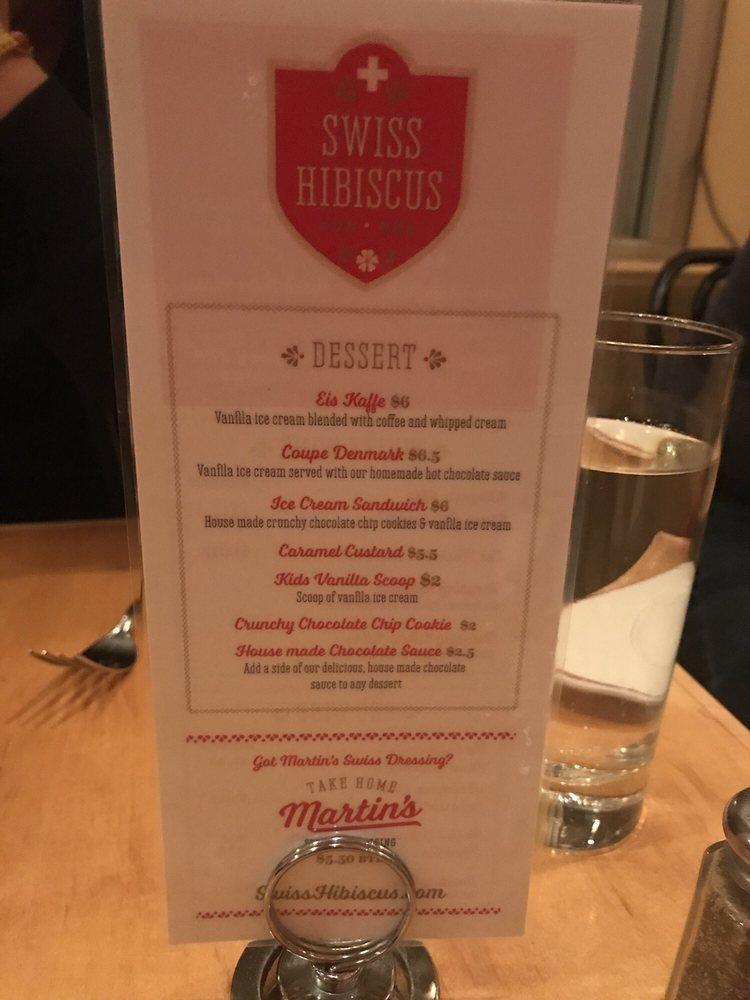 Menu at Swiss Hibiscus restaurant, Portland