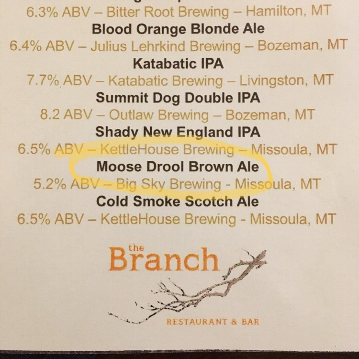 Menu at The Branch Restaurant & Bar, West Yellowstone