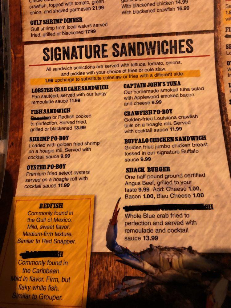 Menu at The Shack pub & bar, Fort Walton Beach