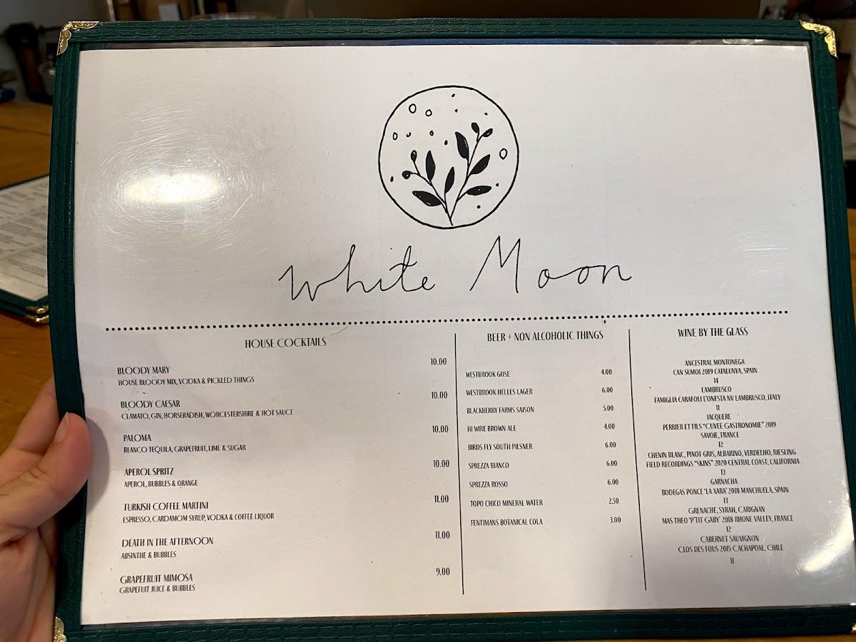 Menu at White Moon Cafe & Dark Moon Cocktail Bar, Sylva
