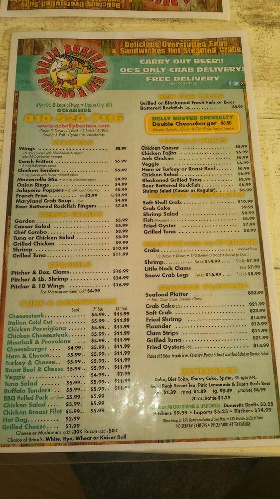 Menu at Belly Busters restaurant, Ocean City