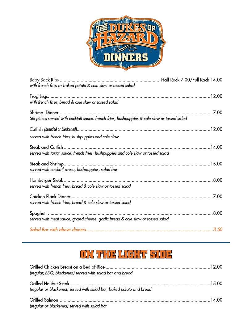 Menu at Duke's Steakhouse, Hazard