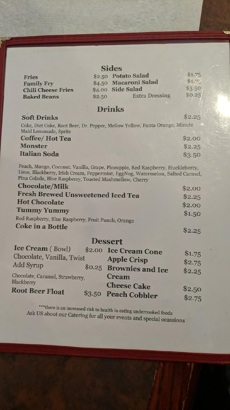 Menu at Ediths Cafe, Burley