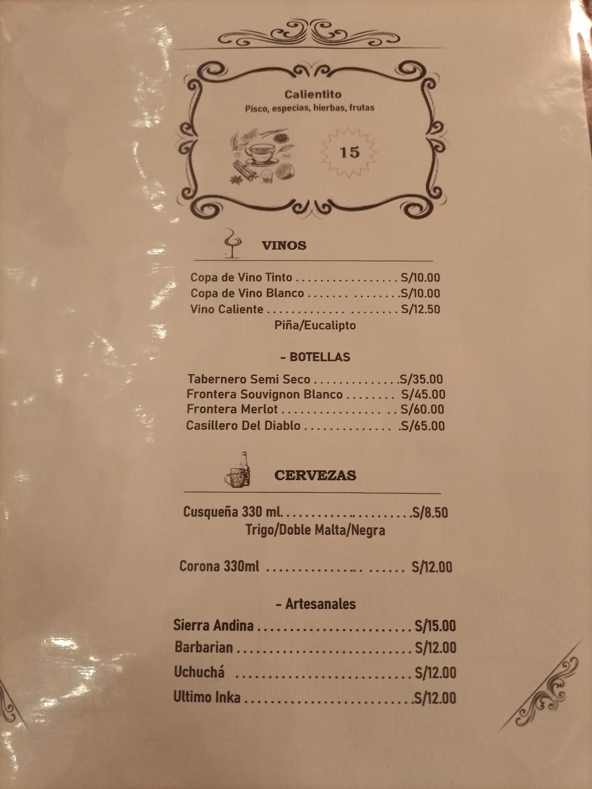 Menu at Inka Frut restaurant, Huaraz