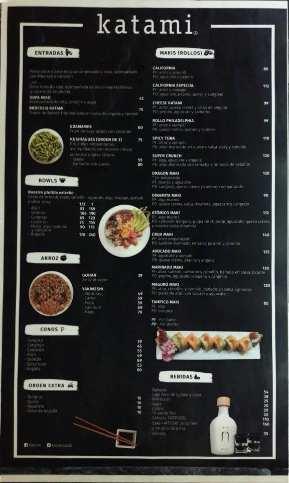 Menu at Katai restaurant, Cananea