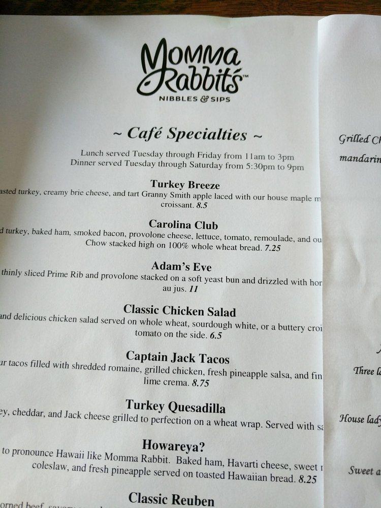 Menu at Momma Rabbit's Nibbles and Sips restaurant, Lexington