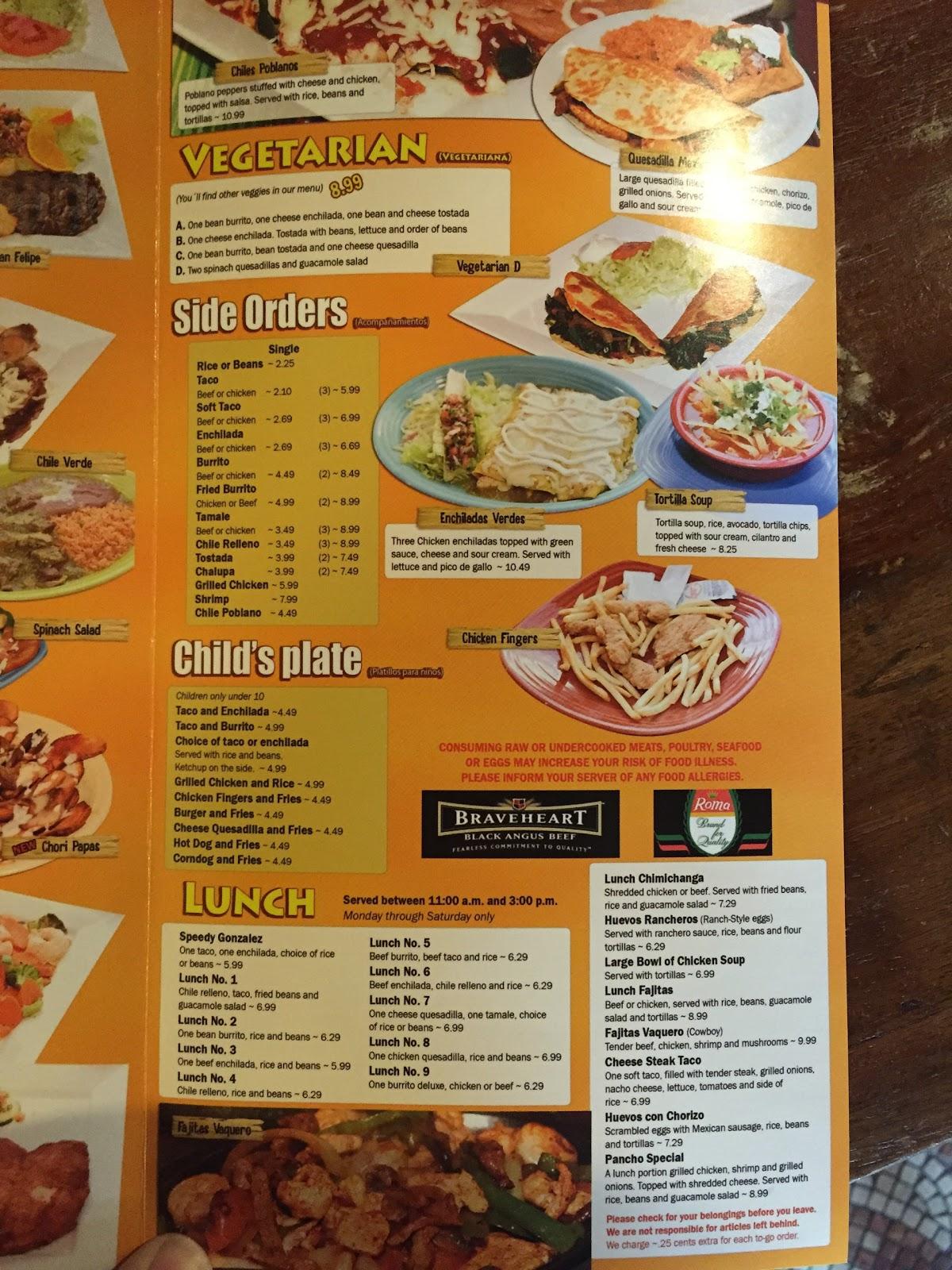 Menu at Monte Alban Mexican Restaurant, Andrews