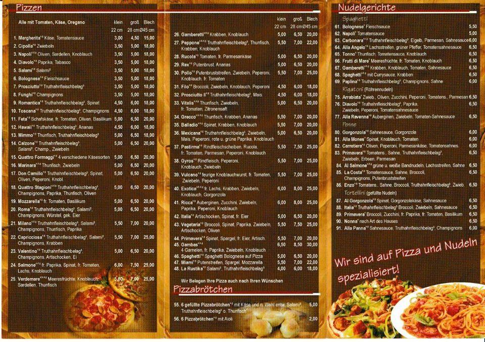 Menu at Pizzeria La Costa, Essen