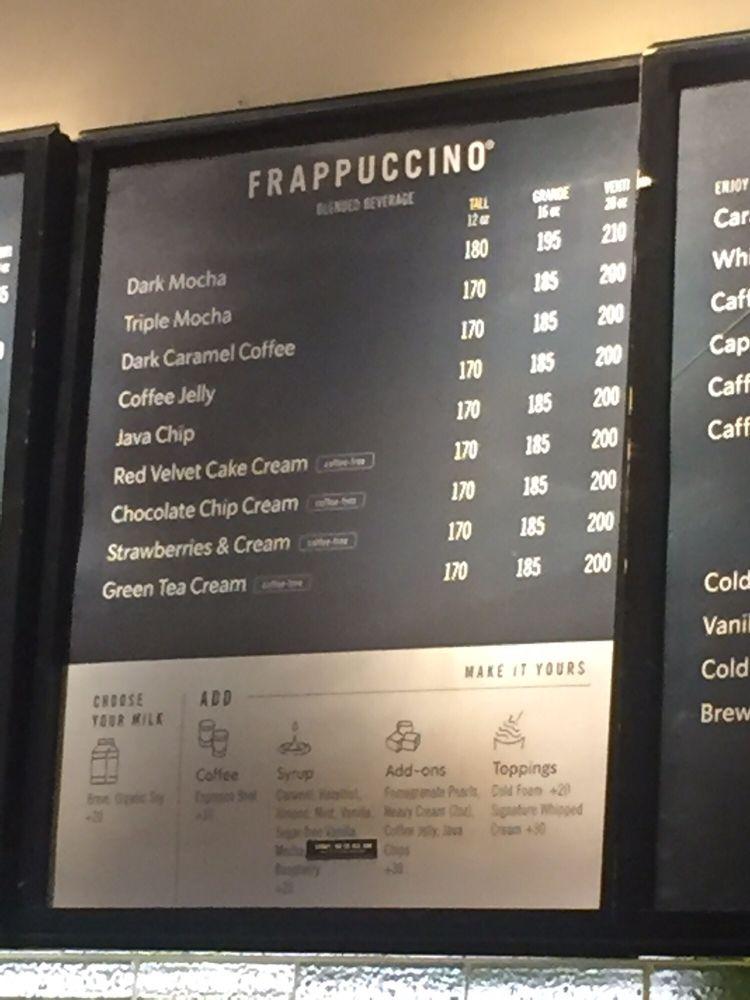Menu at Starbucks SM Fame cafe, Mandaluyong