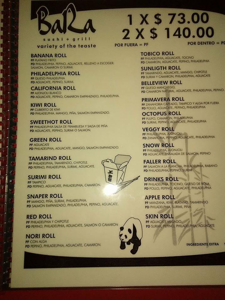 Carta de SUSHI BaRa GRILL, Merida, Calle 21 281