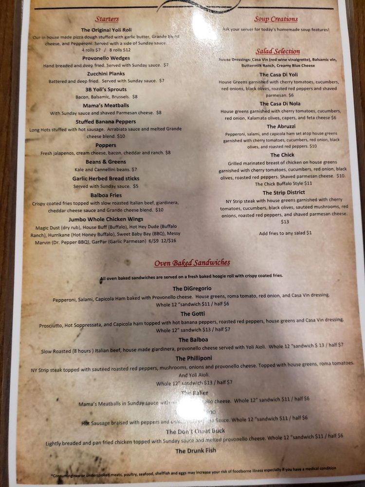 Menu at Yoli's Cucina & Crafthouse pizzeria, Jefferson Hills, PA-885