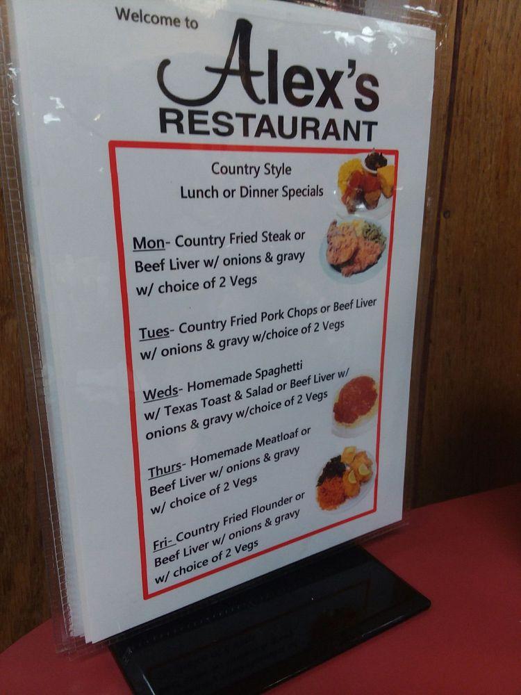 Menu at Alex's Restaurant, Goose Creek, 132 St James Ave