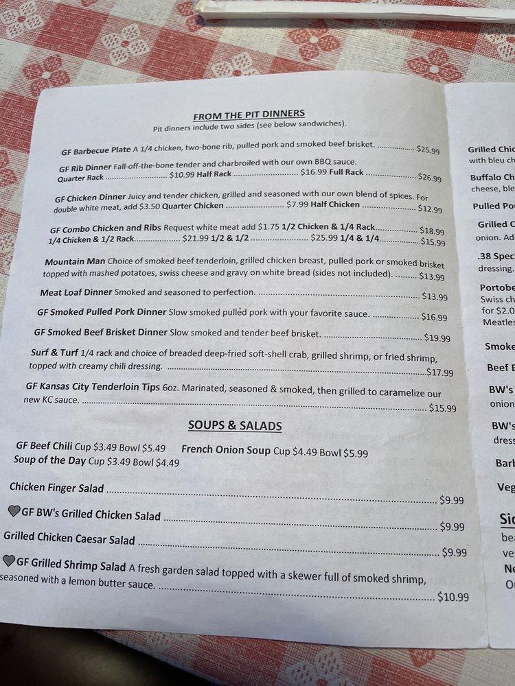 Menu at BW's Smokin' Barrels Barbecue, Blasdell