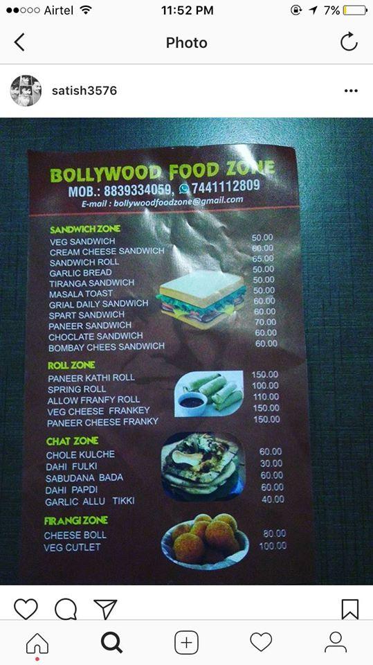Menu at Bollywood Food Zone, India