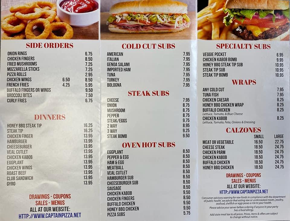 Menu at Captain Pizza & Roast Beef pizzeria, Swampscott, 3 Railroad Ave