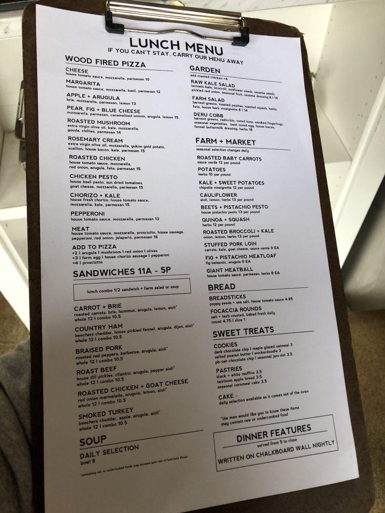Menu at DERU pizzeria, Kirkland