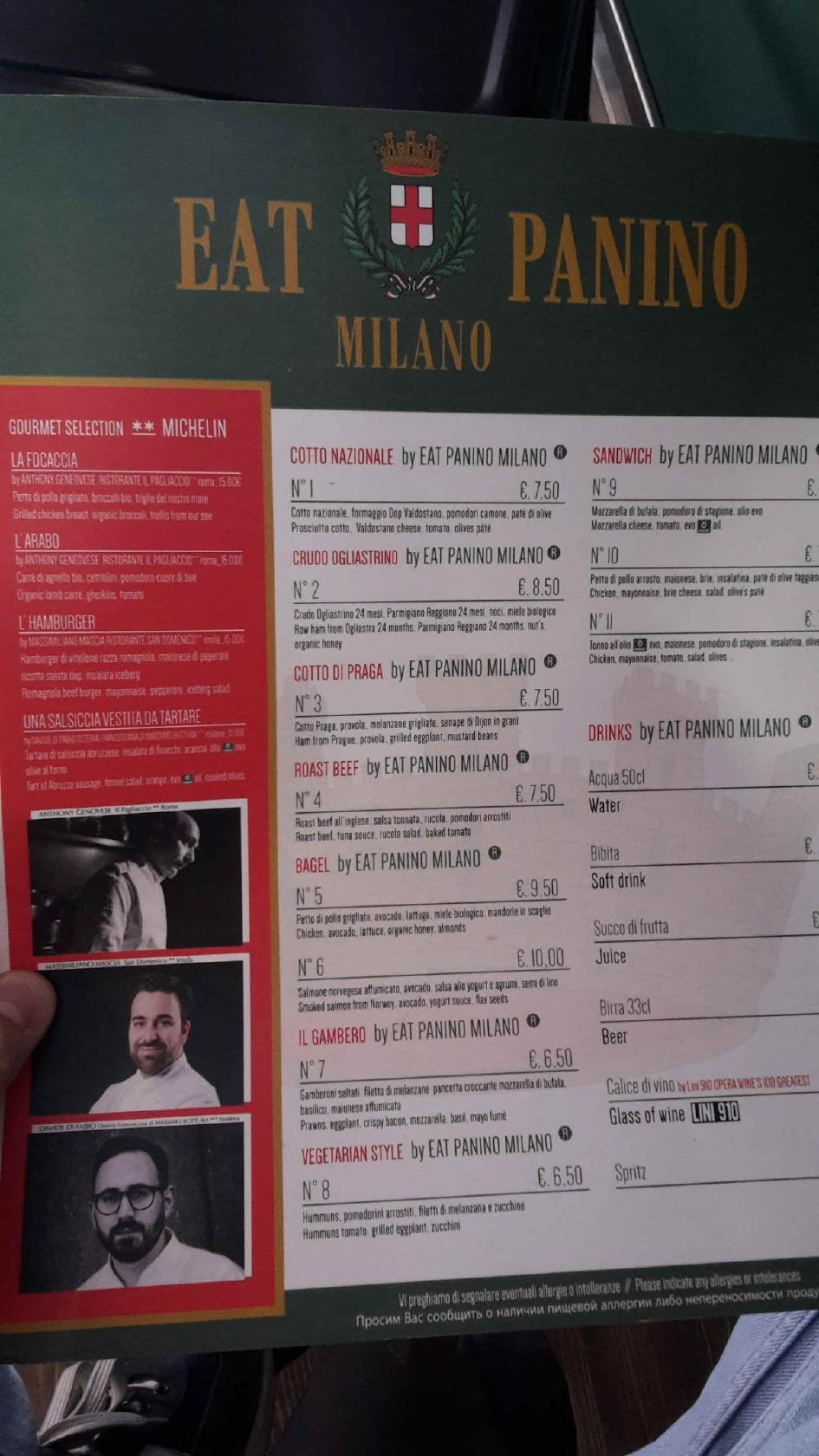 Menu at Eat Panino Milano restaurant, Cagliari
