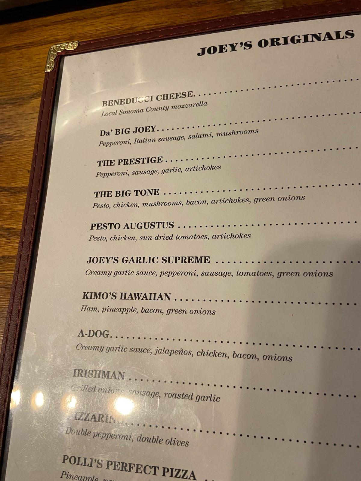 Menu at Gary's at the Belvedere pub & bar, Santa Rosa