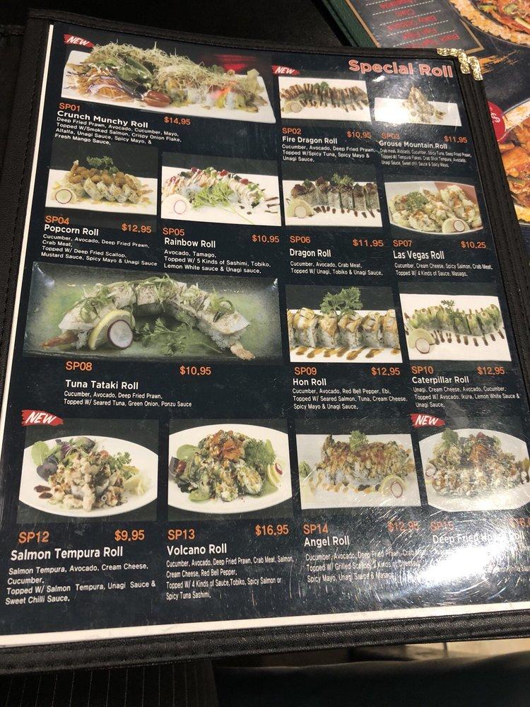 Menu at Hon Sushi restaurant, Burnaby