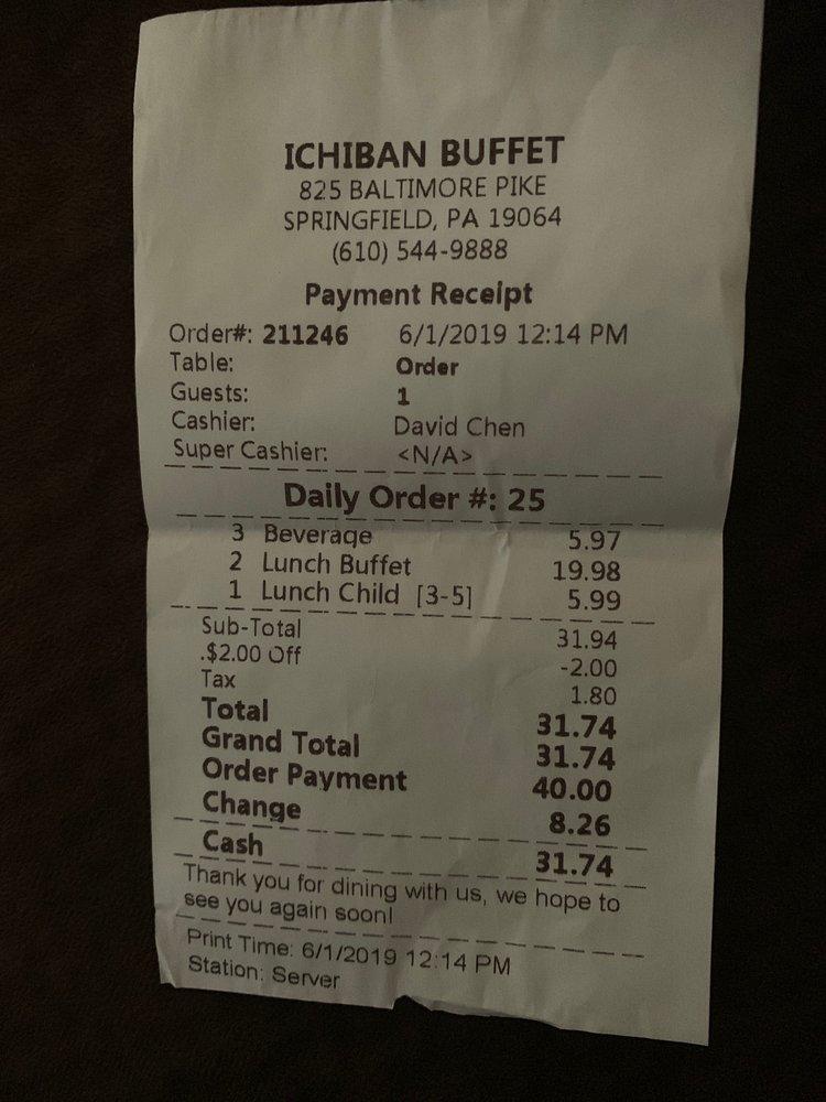 Menu at Ichiban Seafood Buffet restaurant, Springfield